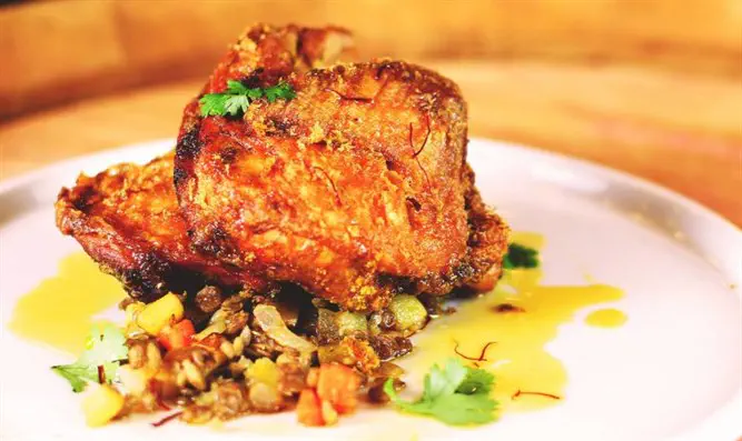 Ari’s Fried Chicken with Lentil Hash, Gravy, and Saffron Honey | Israel ...
