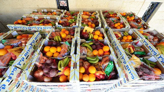 Food distribution boxes Courtesy of Colel Chabad